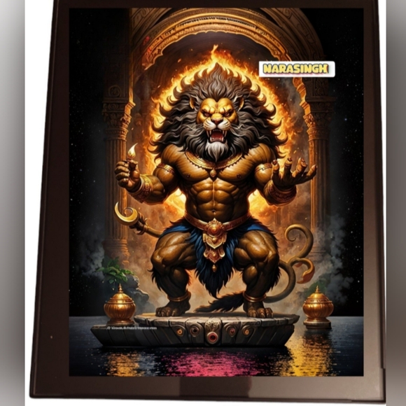 Handmade | Accents | Hindu God Narasingh In A Glass Front Frame 8x ...